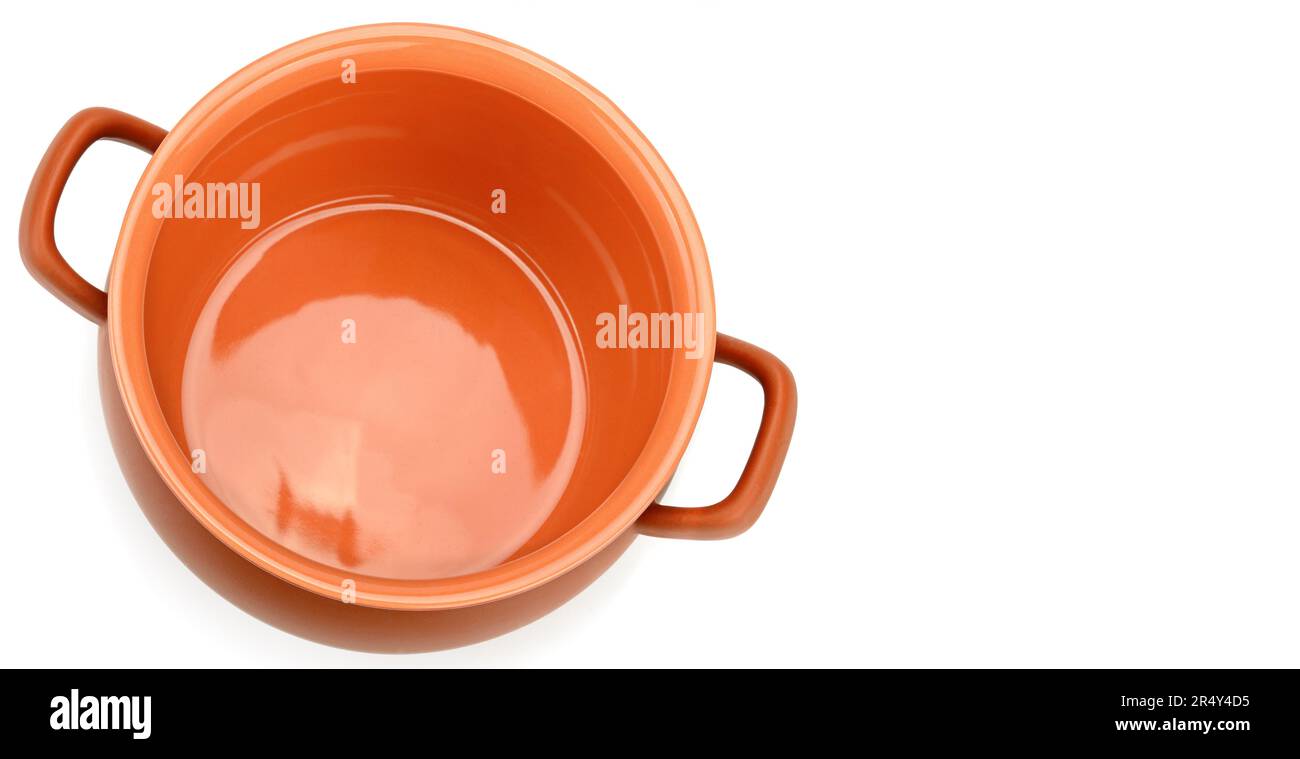 Clay pot isolated on white background. Flat lay, top view. Wide photo ...