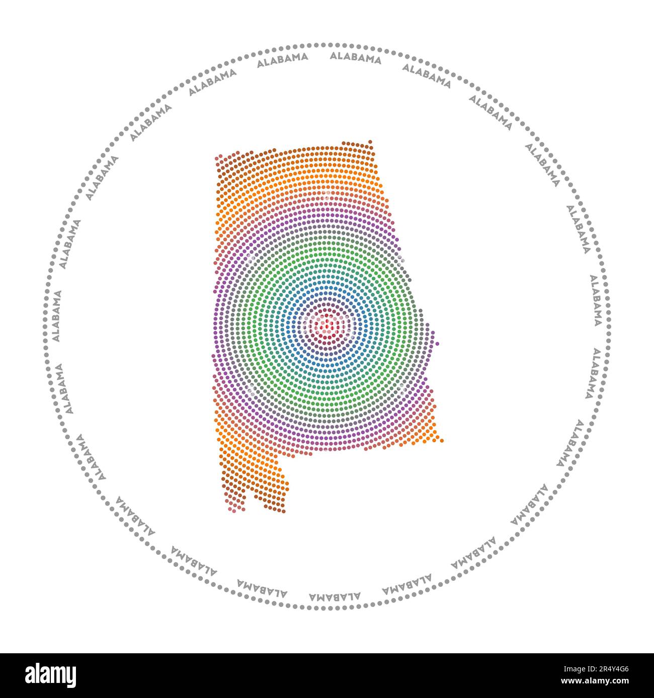 Alabama round logo. Digital style shape of Alabama in dotted circle ...