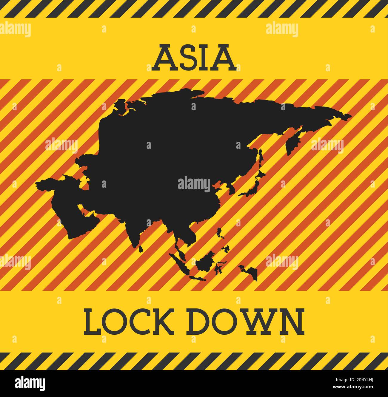 Asia Lock Down Sign. Yellow continent pandemic danger icon. Vector ...