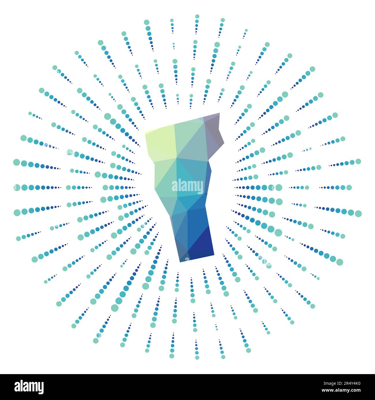 Shape of Vermont, polygonal sunburst. Map of the US state with colorful ...