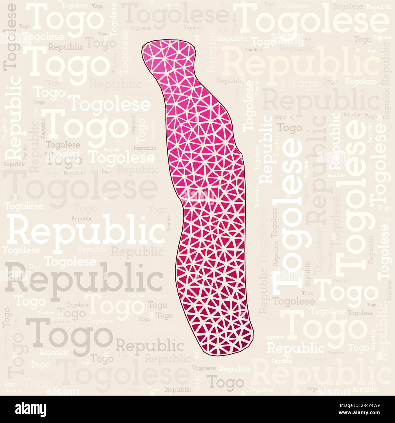 Togo map design. Country names in different languages and map shape ...