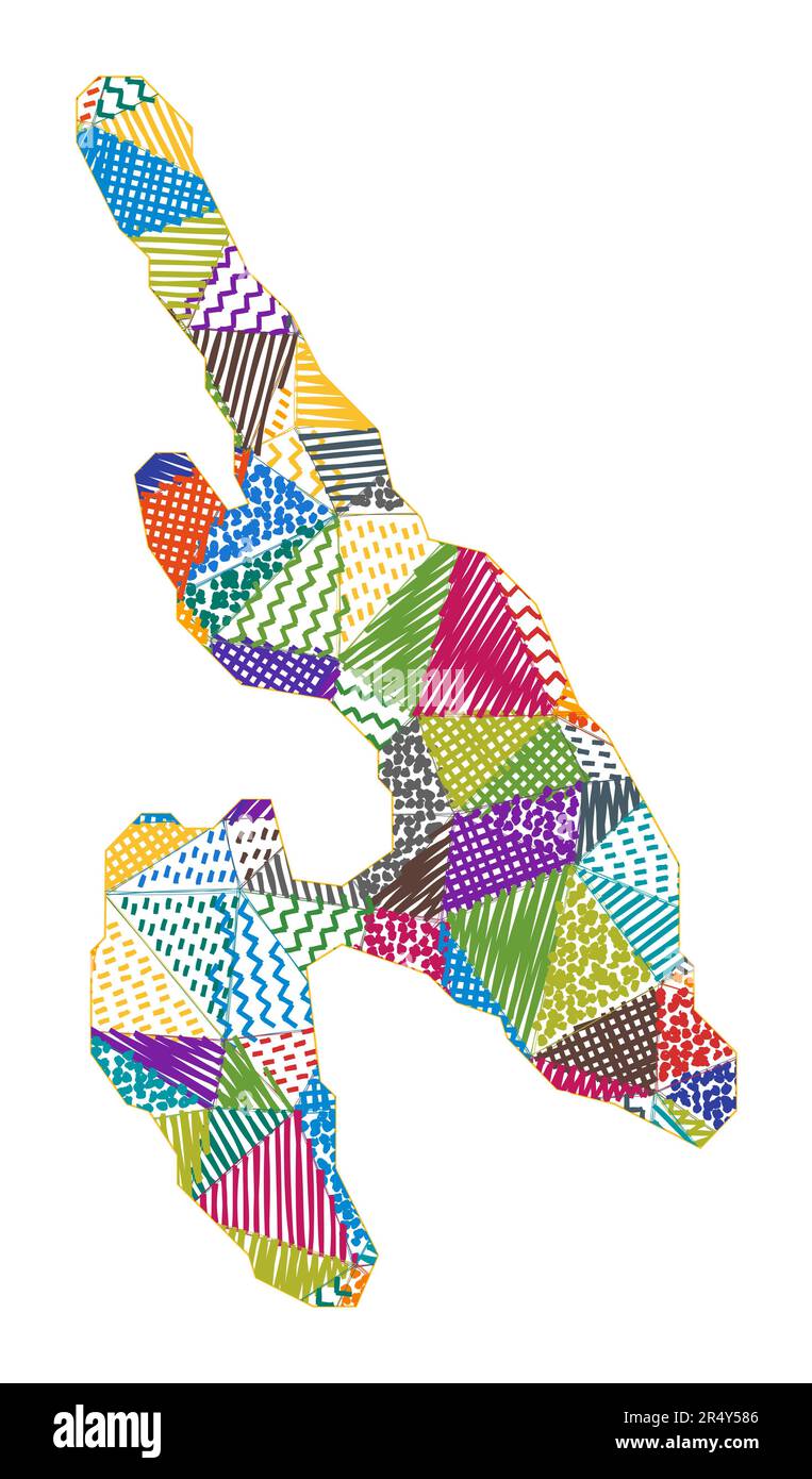 Kid style map of Ko Phi Phi. Hand drawn polygons in the shape of Ko Phi ...