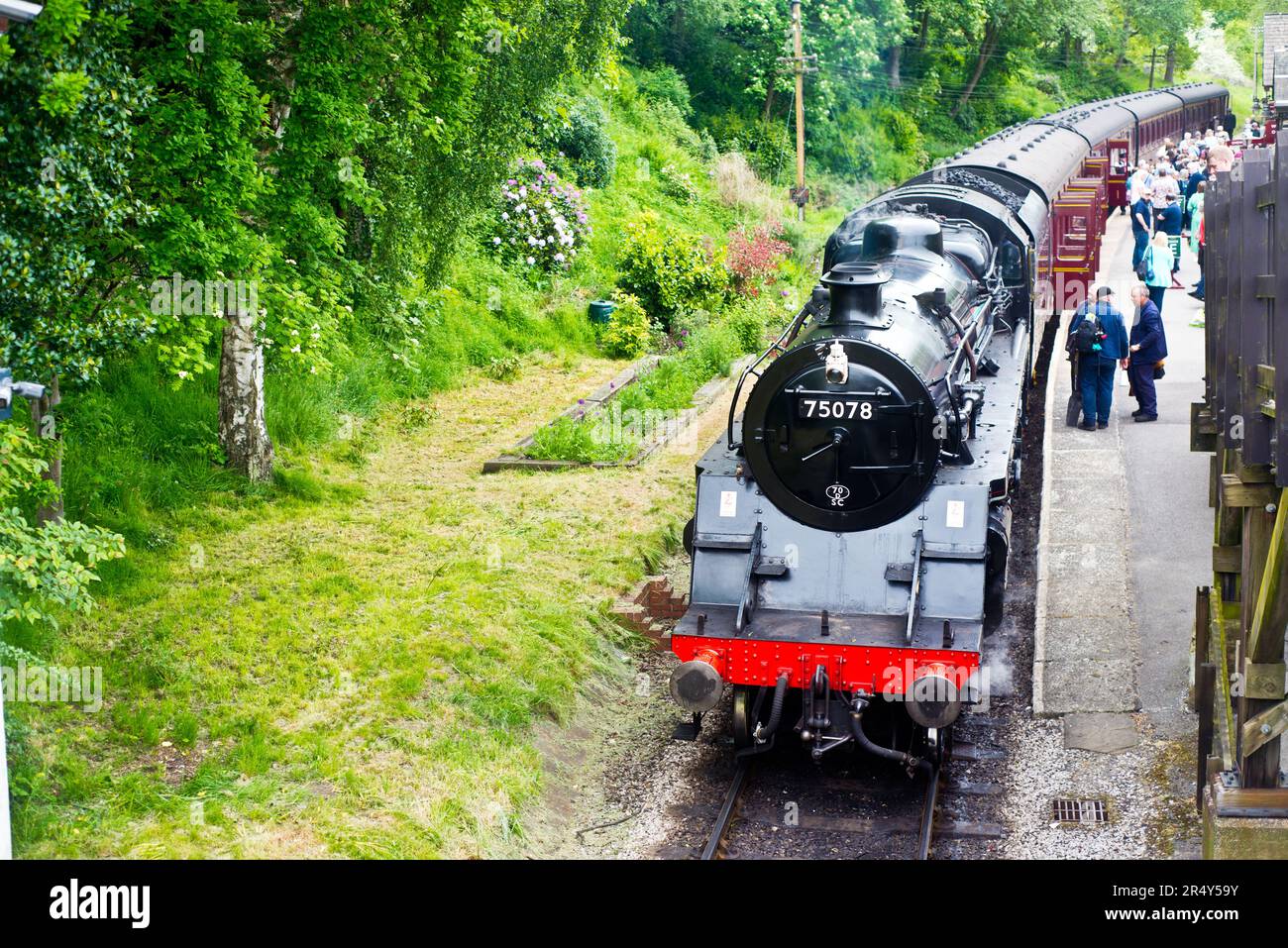 Standard No 75078 on steam train at Haworth Railway Station, Keighley ...