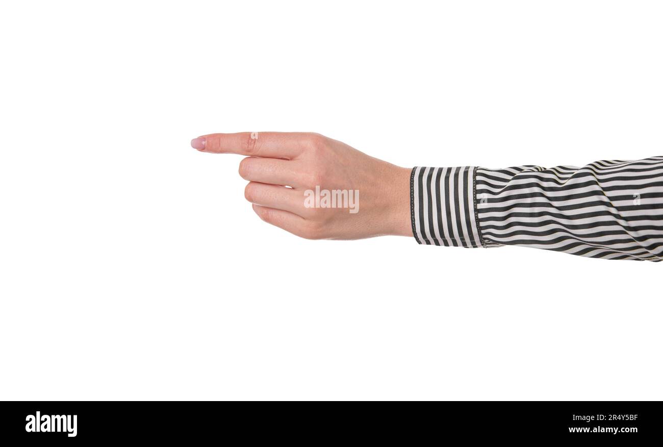 Female hand points with a finger on a white Stock Photo - Alamy