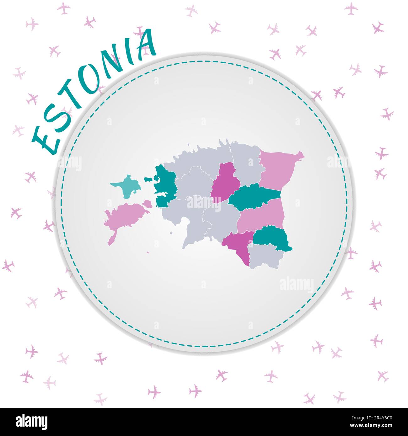 Estonia map design. Map of the country with regions in emerald-amethyst ...