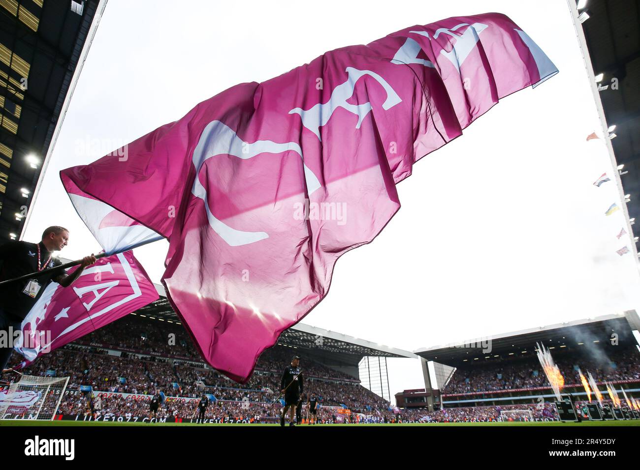 Giant Aston Villa flags are at Villa park before the Premier League ...