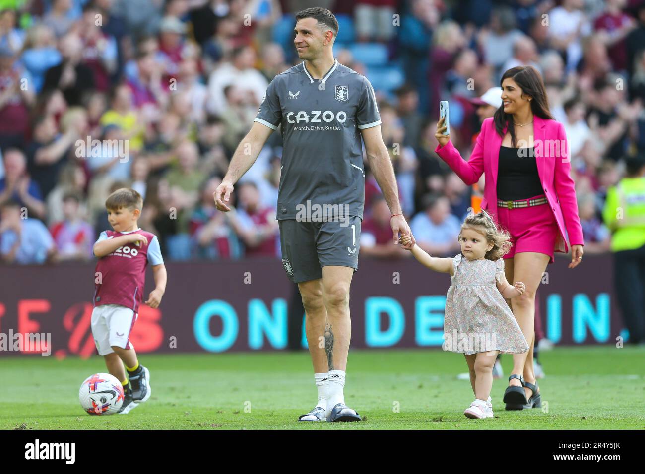 Aston Villa goalkeeper Emiliano Martinez with his family after the ...