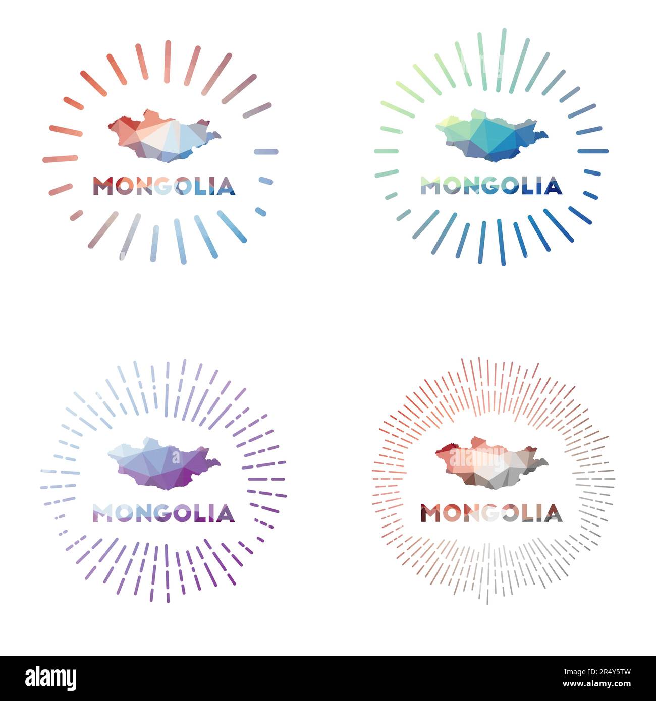 Mongolia low poly sunburst set. Logo of country in geometric polygonal ...