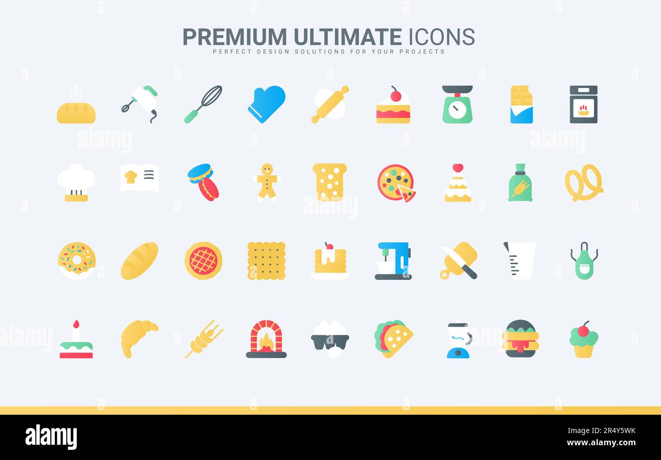 Sweet food collection with kitchen equipment to cook dessert and bake ...