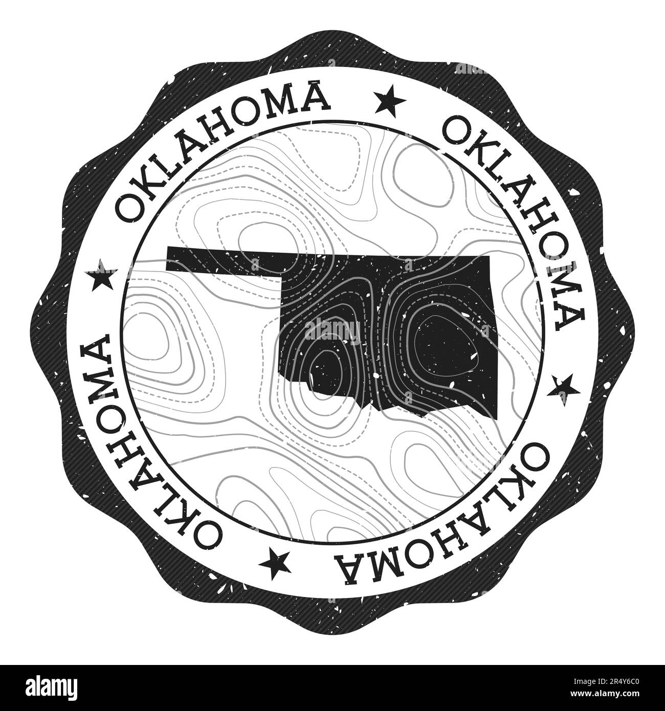 Oklahoma outdoor stamp. Round sticker with map of US state with ...
