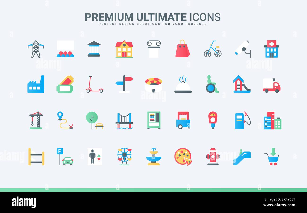 Residential and recreation area, cityscape symbols, skyscrapers and ...