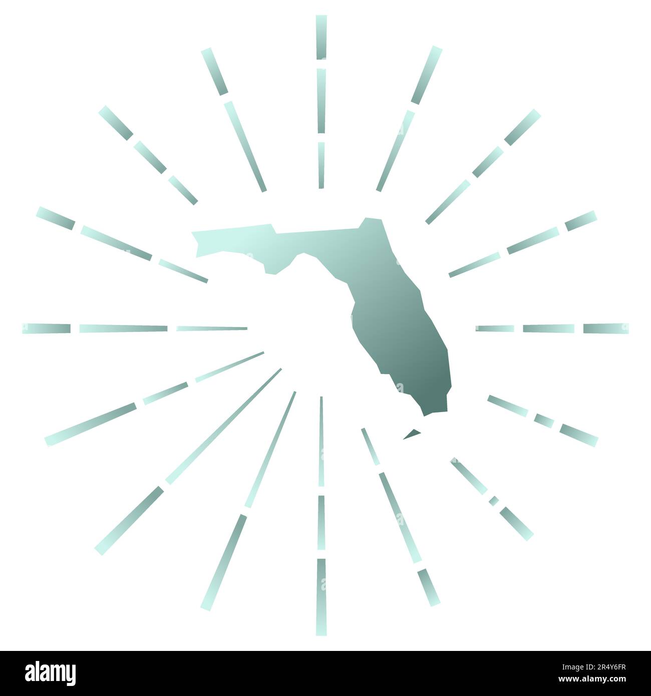 Florida gradient sunburst. Map of the US state with colorful star rays ...