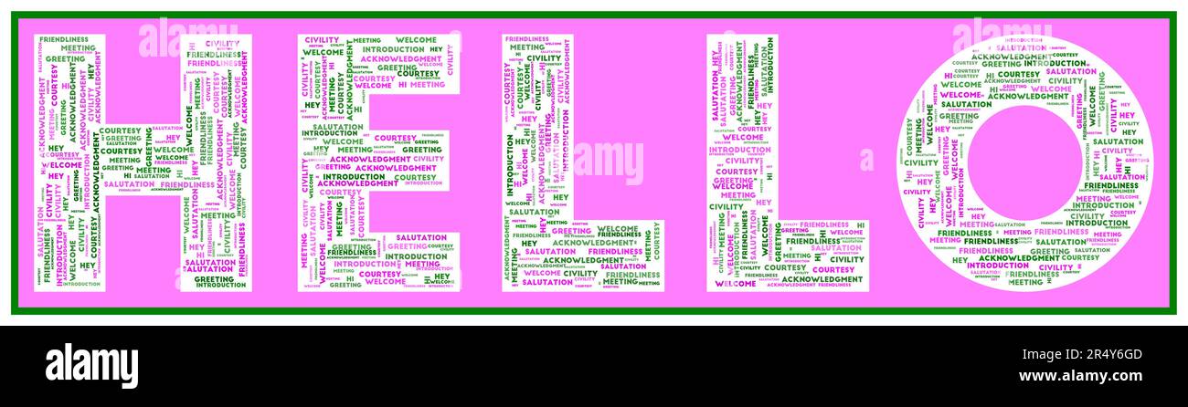 HELLO text filled with related keywords of various sizes. Hello word ...