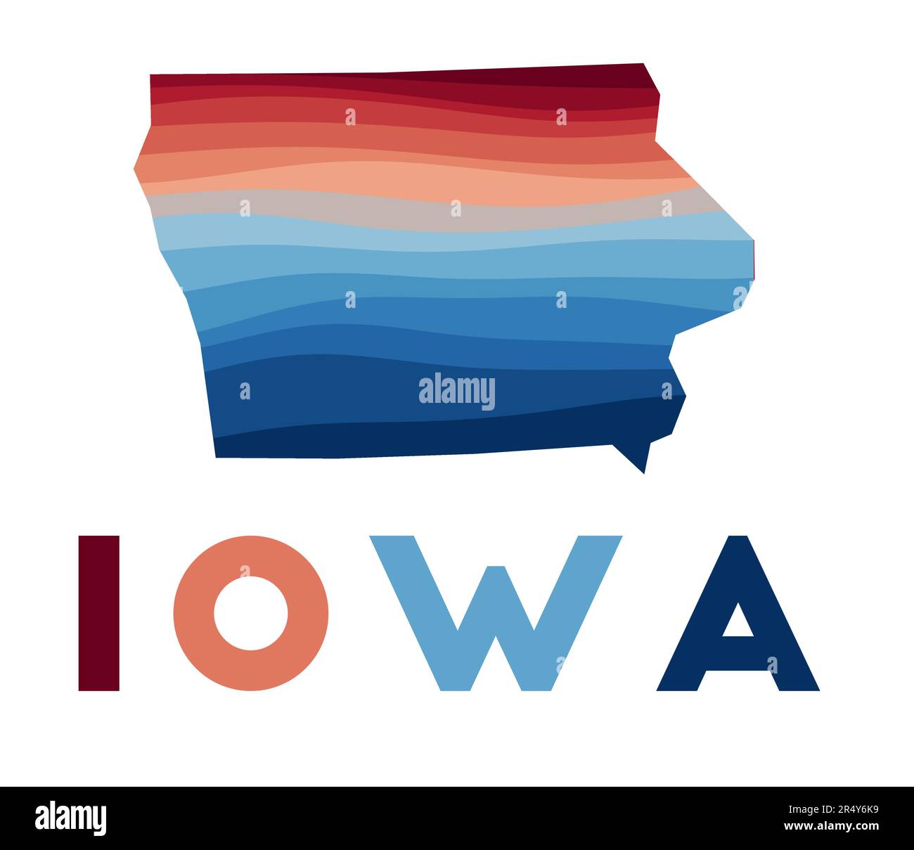Iowa map. Map of the us state with beautiful geometric waves in red ...