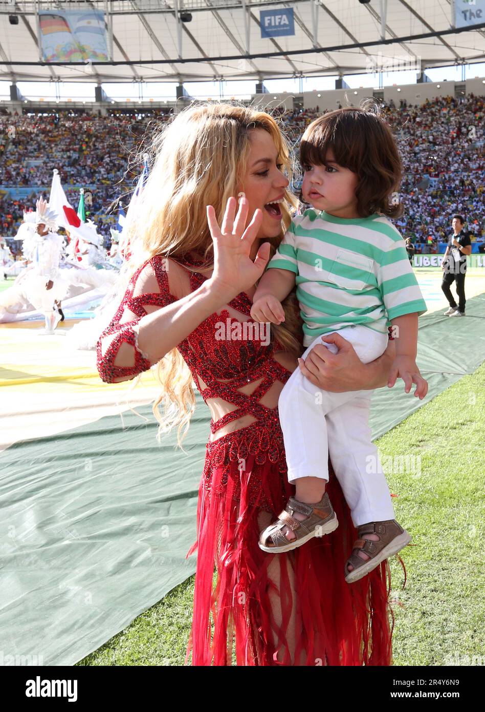 Singer Shakira at the opening of the World Cup with her son Milan at ...