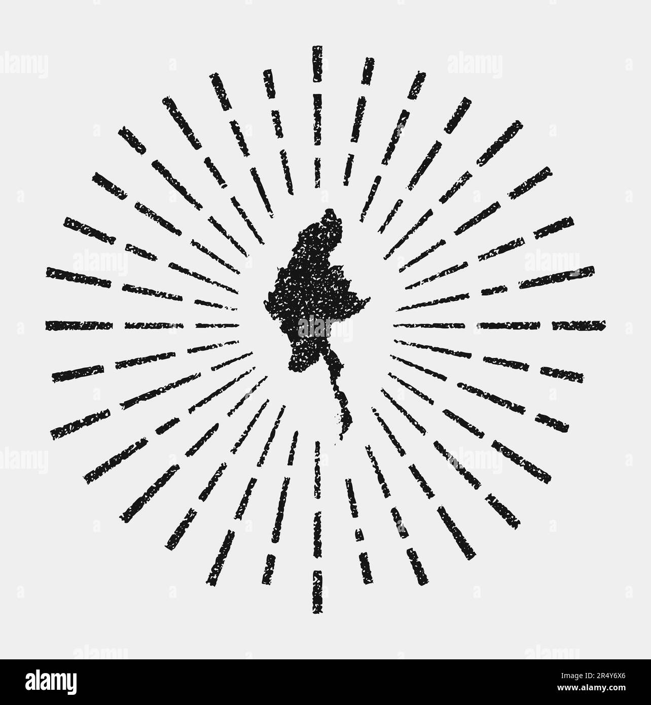Vintage map of Myanmar. Grunge sunburst around the country. Black ...