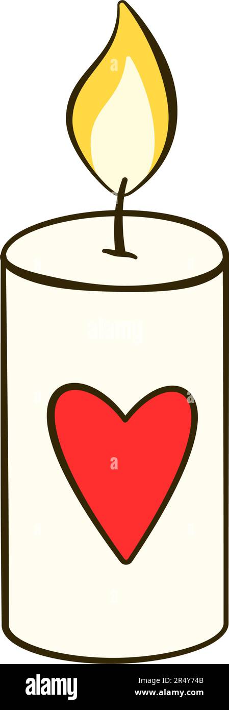 Candle with heart-shaped sticker. Cartoon flat icon. Vector ...