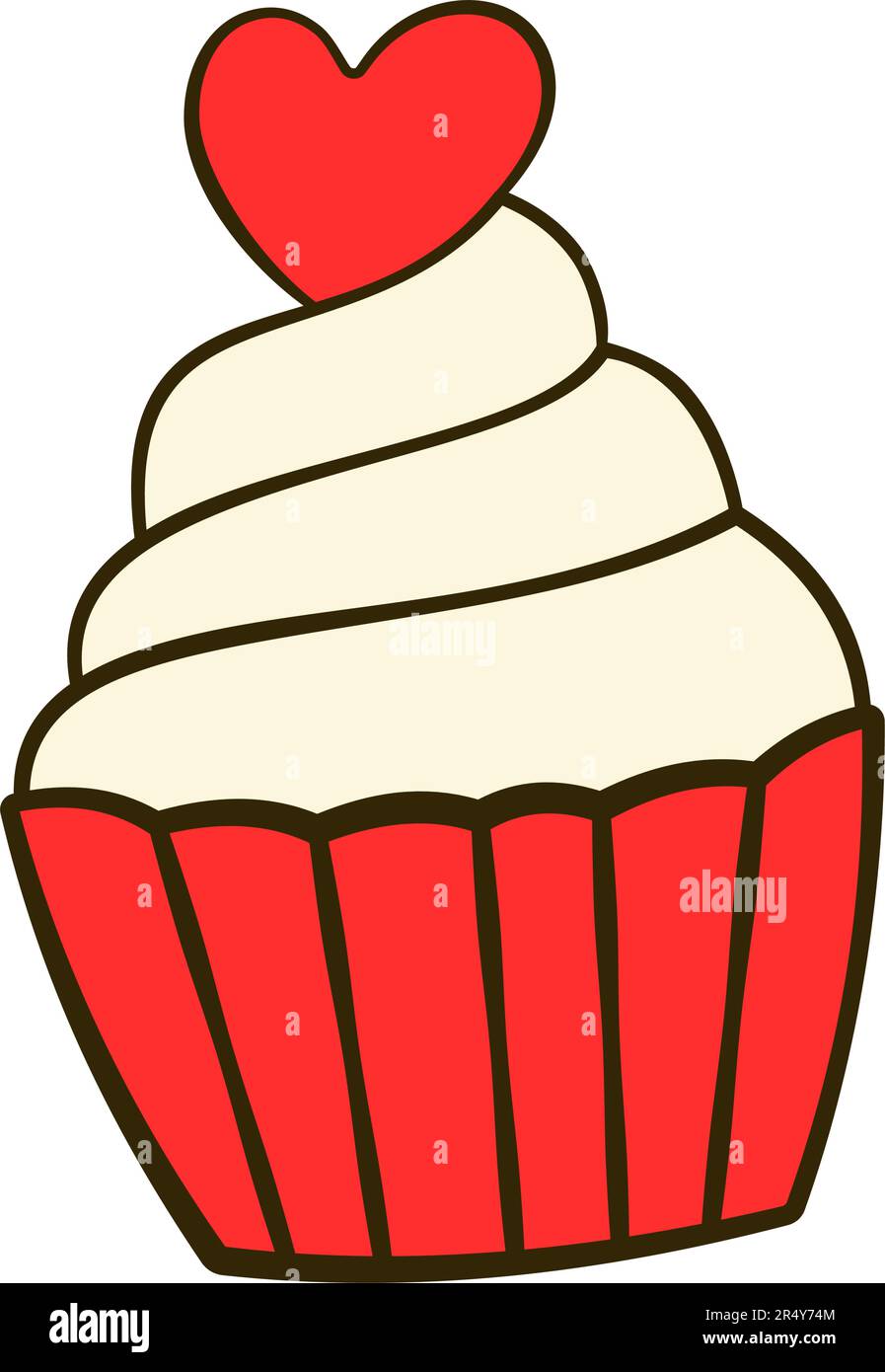 Cupcake with heart. Valentine's Day. Cartoon icon. Vector illustration ...