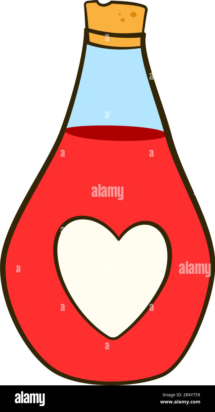 Love potion with heart-shaped label. Valentine's day. Cartoon flat icon ...