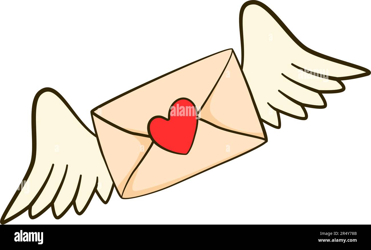 Love letter. Envelope with heart and wings. Cartoon. Vector ...