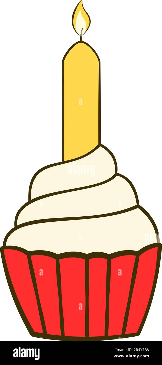 Cupcake with candle. Valentine's day. Cartoon flat icon. Vector illustration Stock Vector Image ...