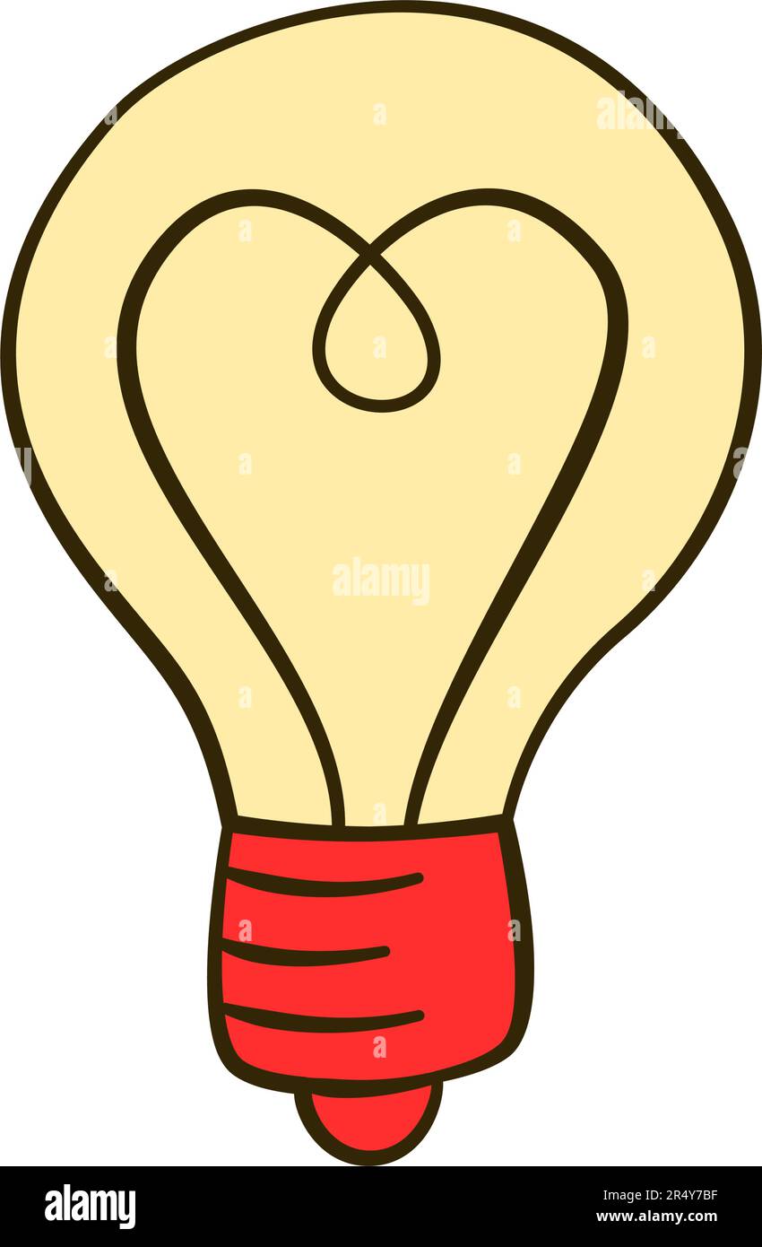Bulb with heart-shaped filament. Valentine's day. Cartoon flat icon ...