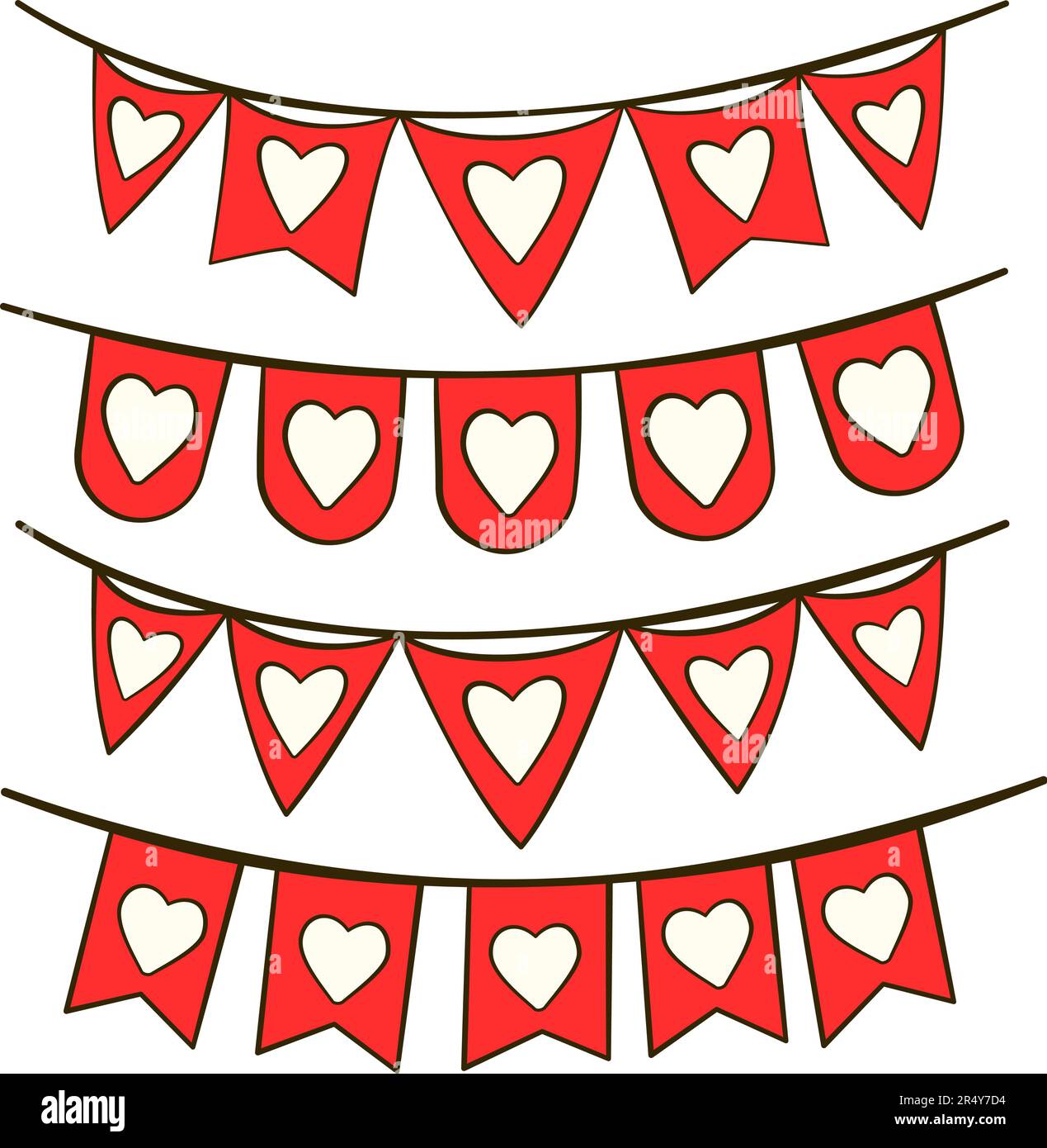 Set of pink bunting flags with hearts. Valentine's day. Cartoon. Vector ...
