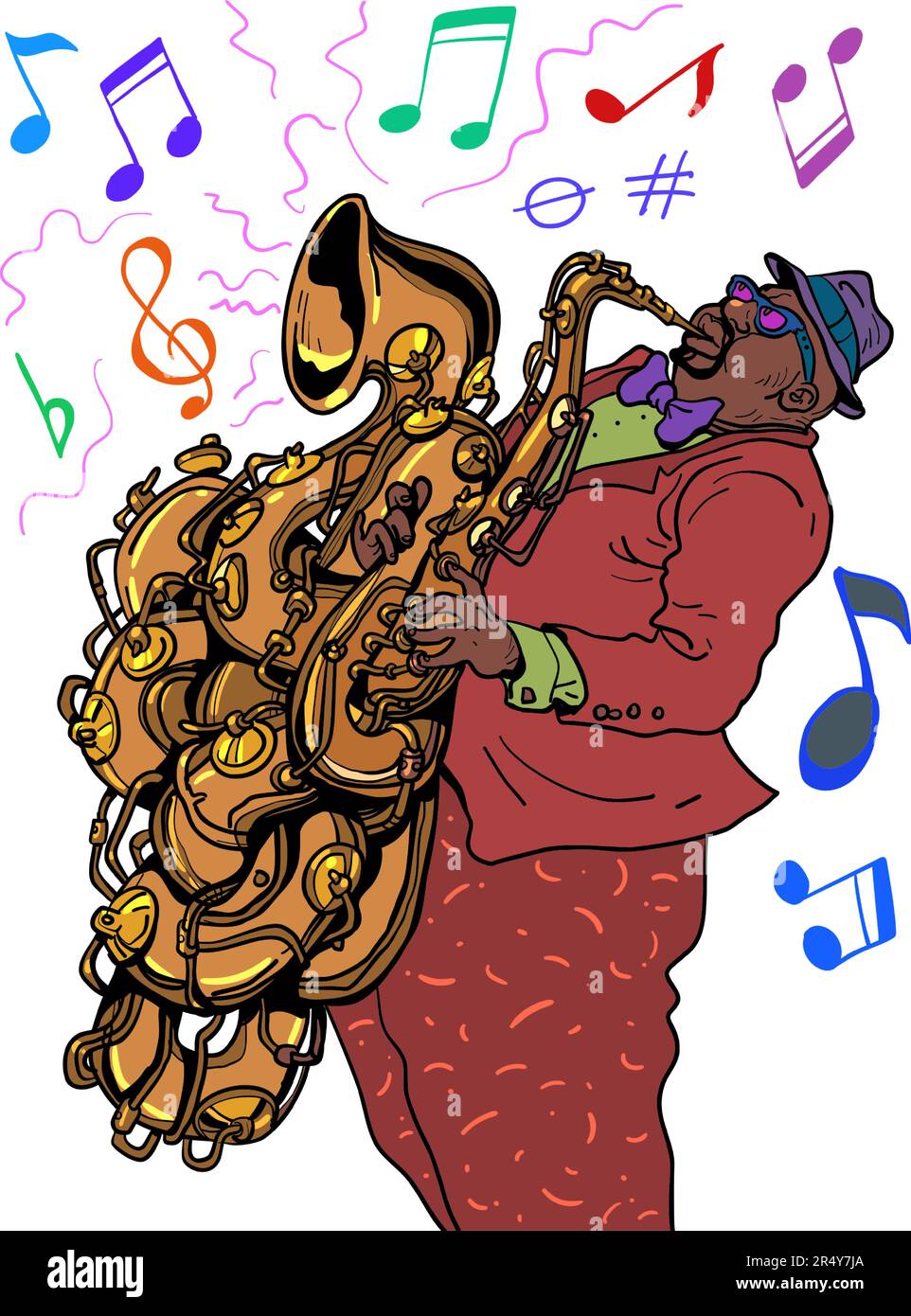 Musical instrument and notes. A man plays the saxophone. Jazz in your ...
