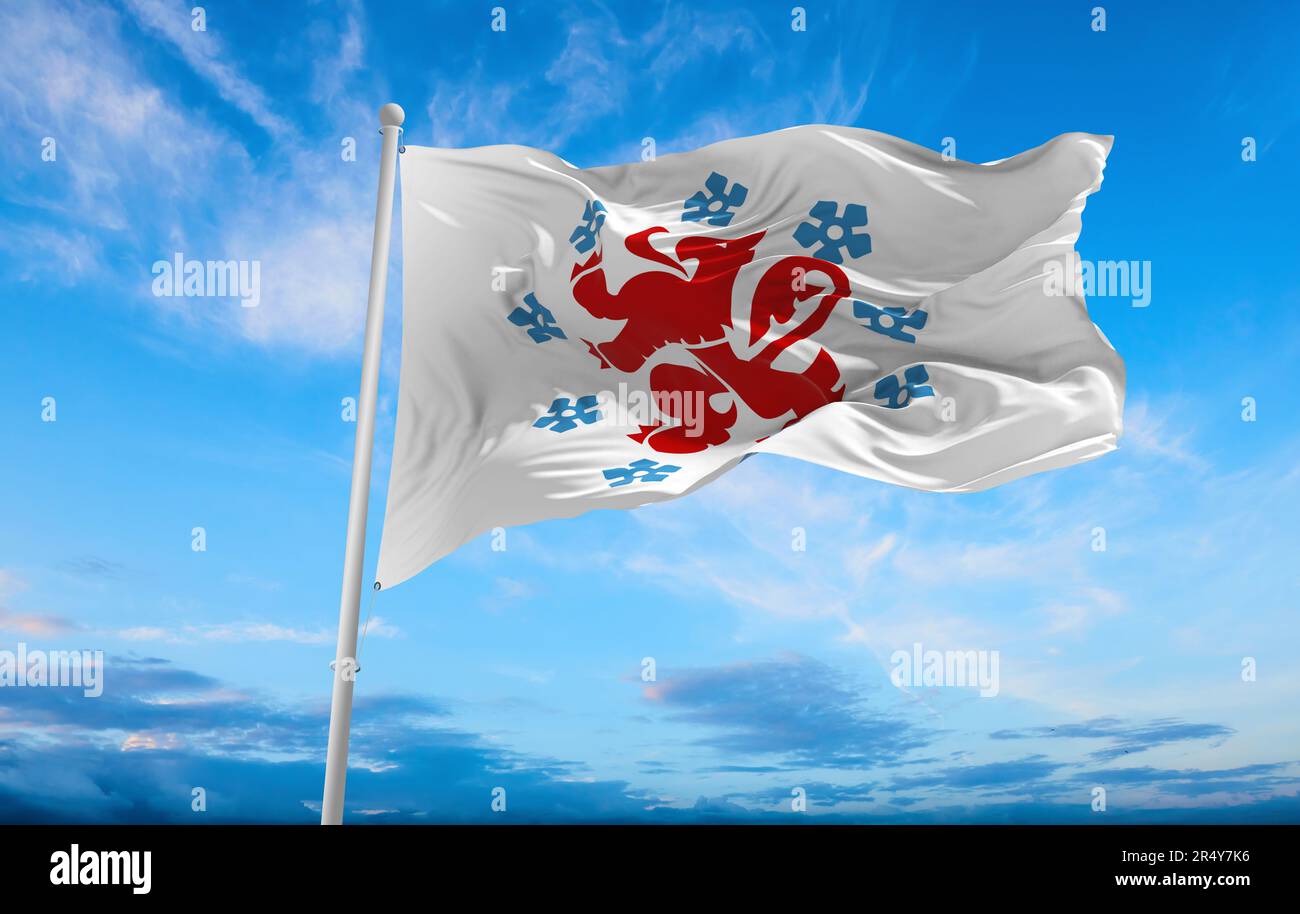 flag of German peoples Germans at cloudy sky background, panoramic view ...