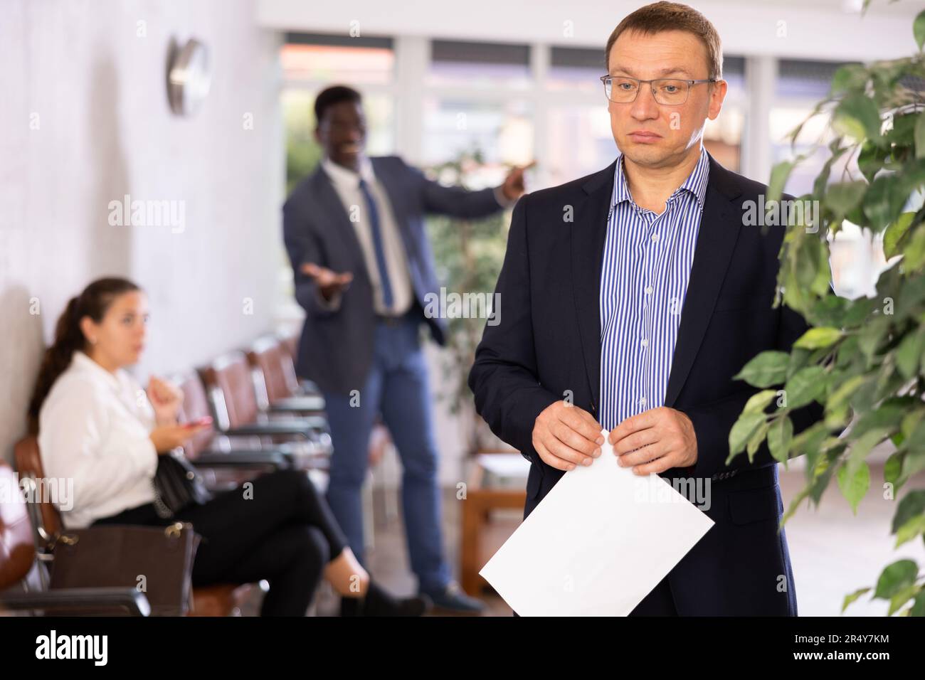 Angry hot-tempered boss shouts yells at hired employee man in office ...