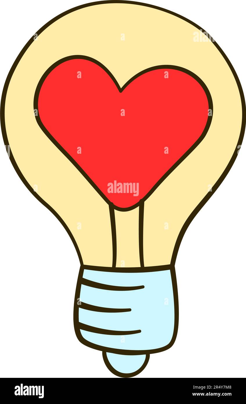 Bulb with heart-shaped filament. Cartoon flat icon. Vector illustration ...