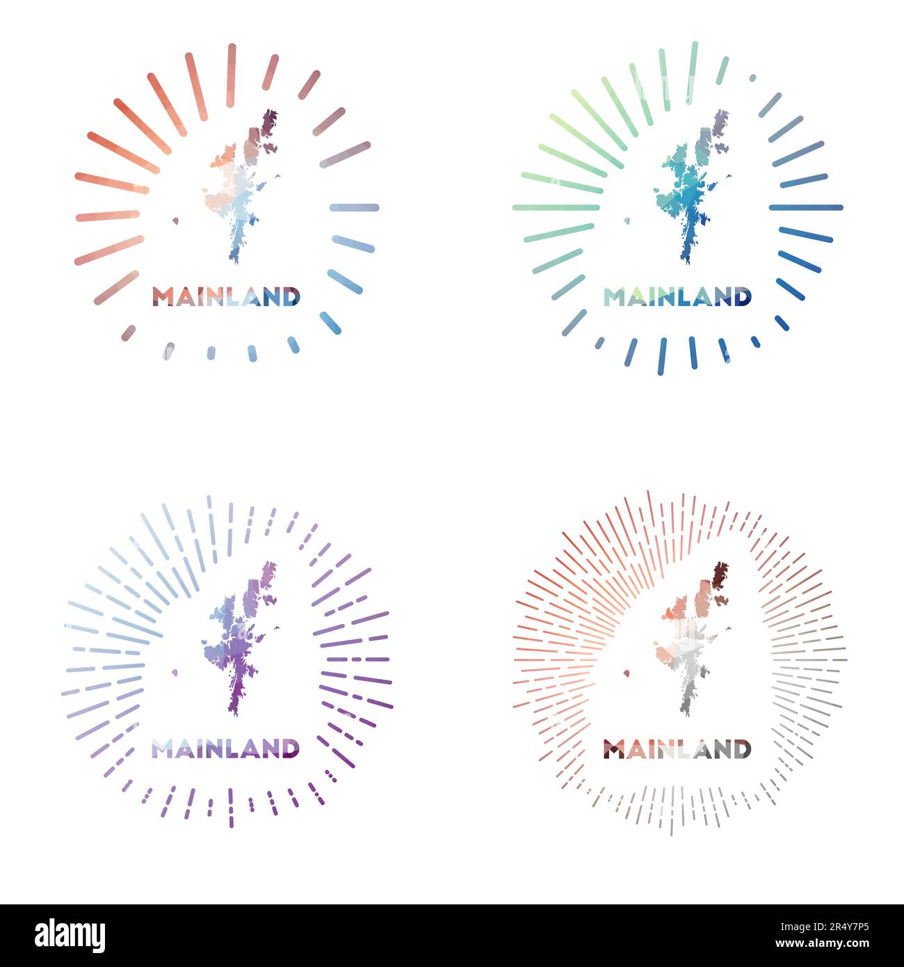 Mainland low poly sunburst set. Logo of island in geometric polygonal ...