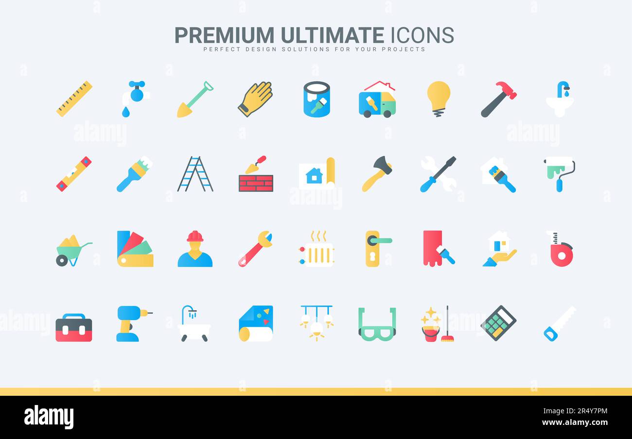 House renovation pictogram collection with wall paint roller, brush and ...