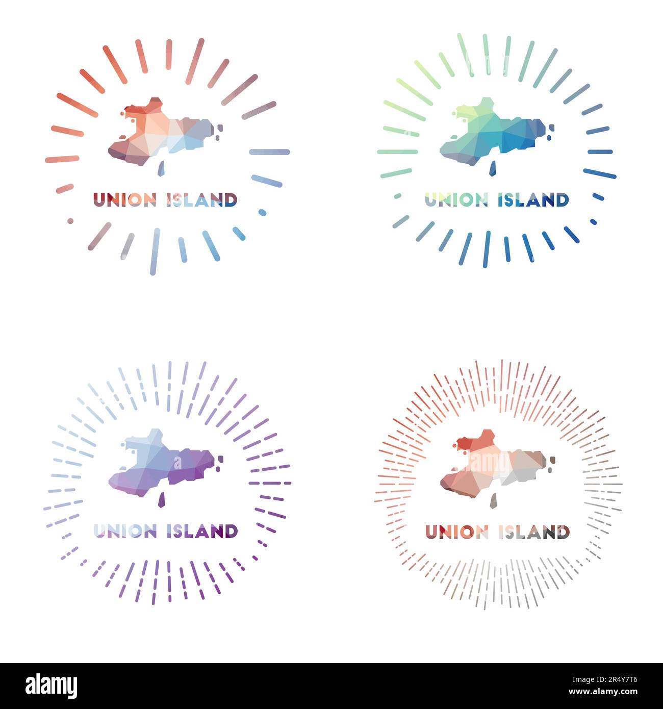 Union Island low poly sunburst set. Logo of island in geometric ...