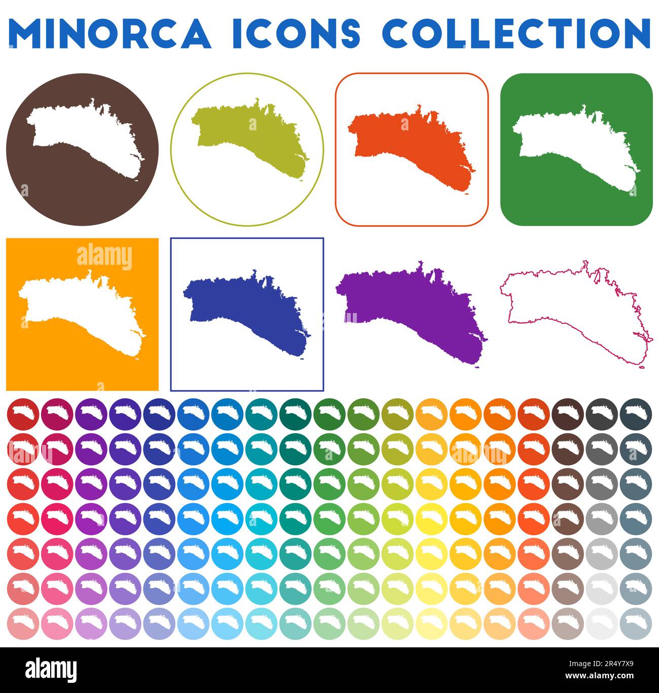 Minorca icons collection. Bright colorful trendy map icons. Modern ...