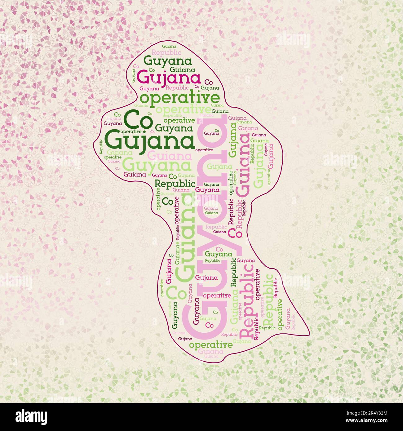Guyana shape with country names word cloud in multiple languages ...