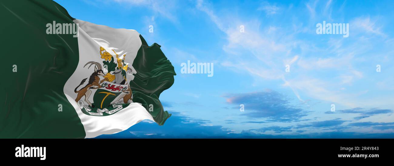 flag of Historic peoples Rhodesians Rhodesia at cloudy sky background ...