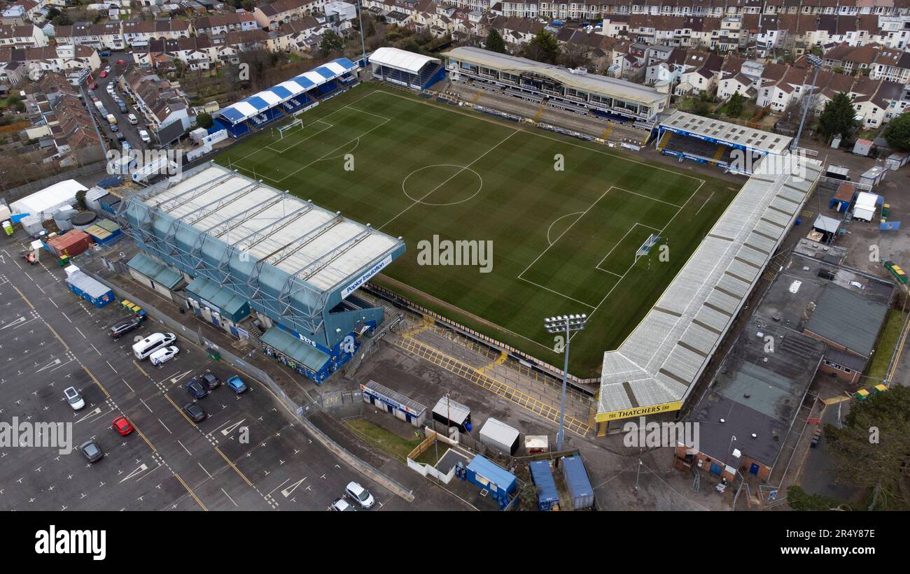 Aerial view of the Memorial Stadium, home of Bristol Rovers FC. It’s ...