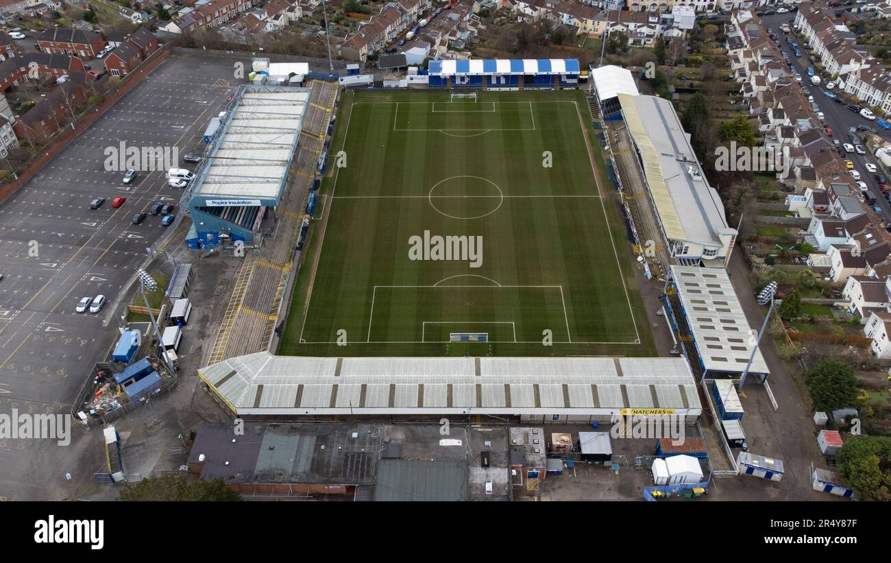 Aerial view of the Memorial Stadium, home of Bristol Rovers FC. It’s ...