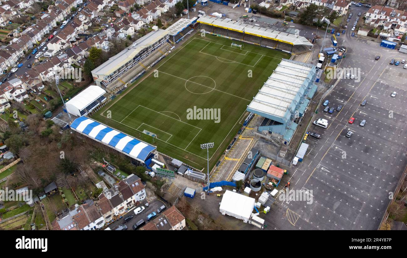 Aerial view of the Memorial Stadium, home of Bristol Rovers FC. It’s ...