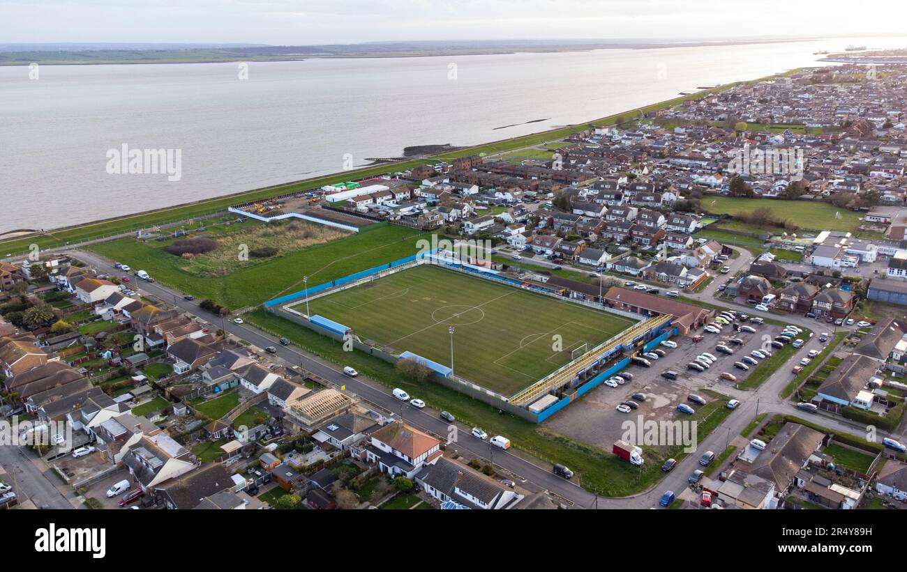 Aerial view of the Movie Starr Stadium, home of Canvey Island FC. The ...