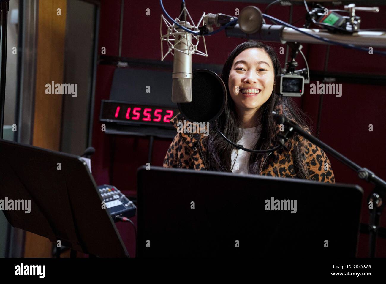 THE LITTLE MERMAID, Awkwafina, voice of Scuttle, in recording studio ...