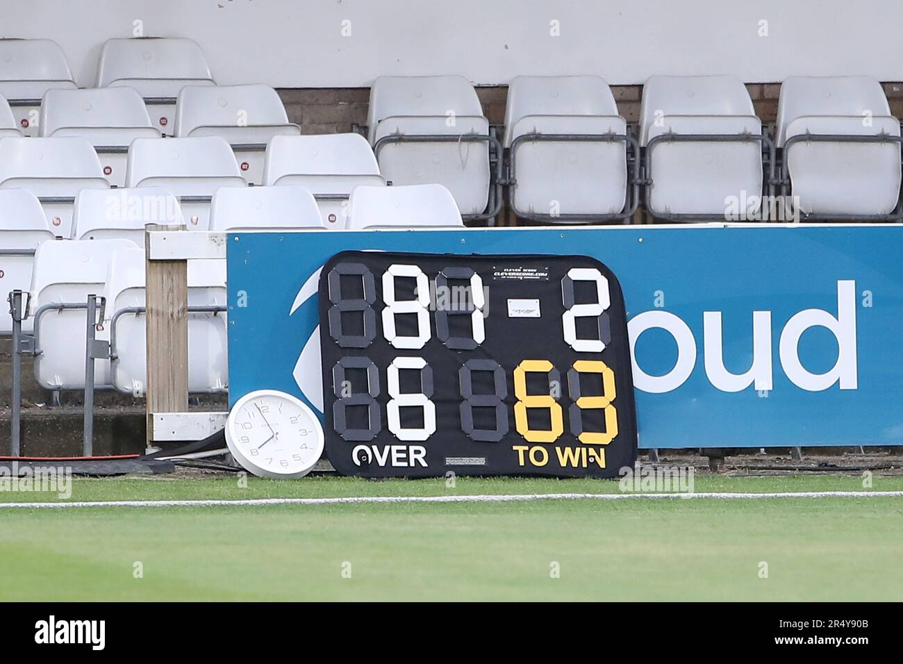 Manual scoreboard in use during Essex Eagles vs Gloucestershire ...