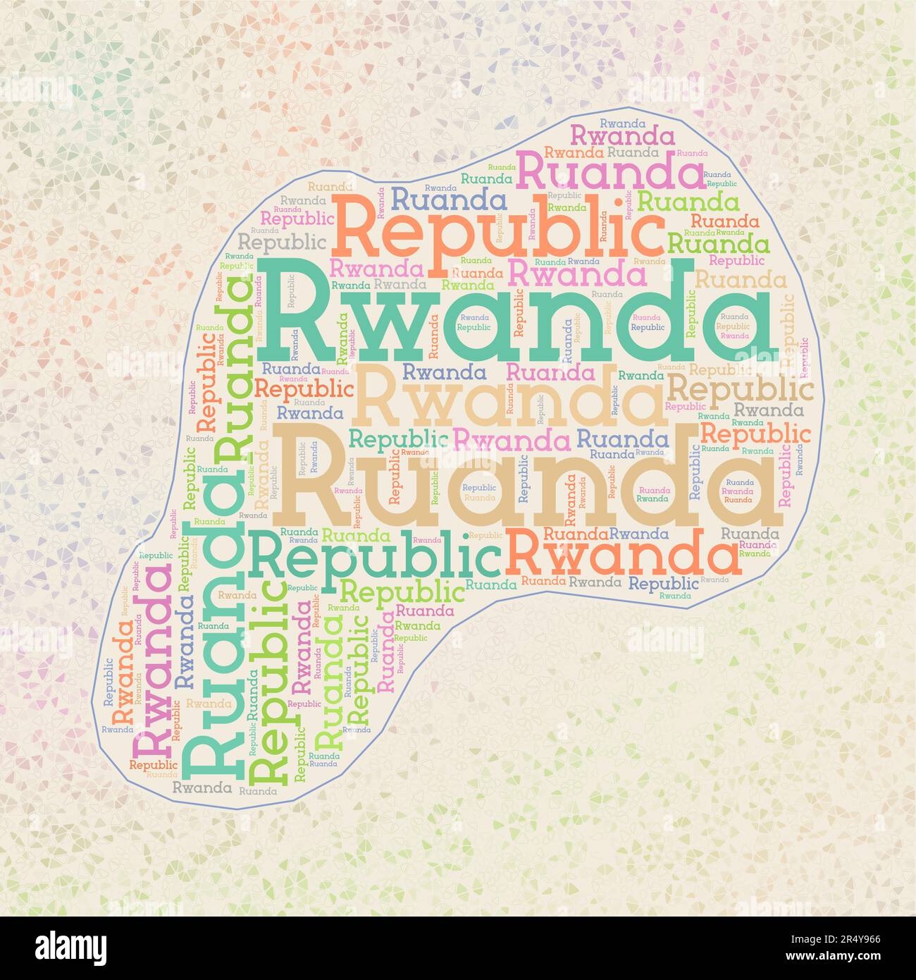 Rwanda shape with country names word cloud in multiple languages ...