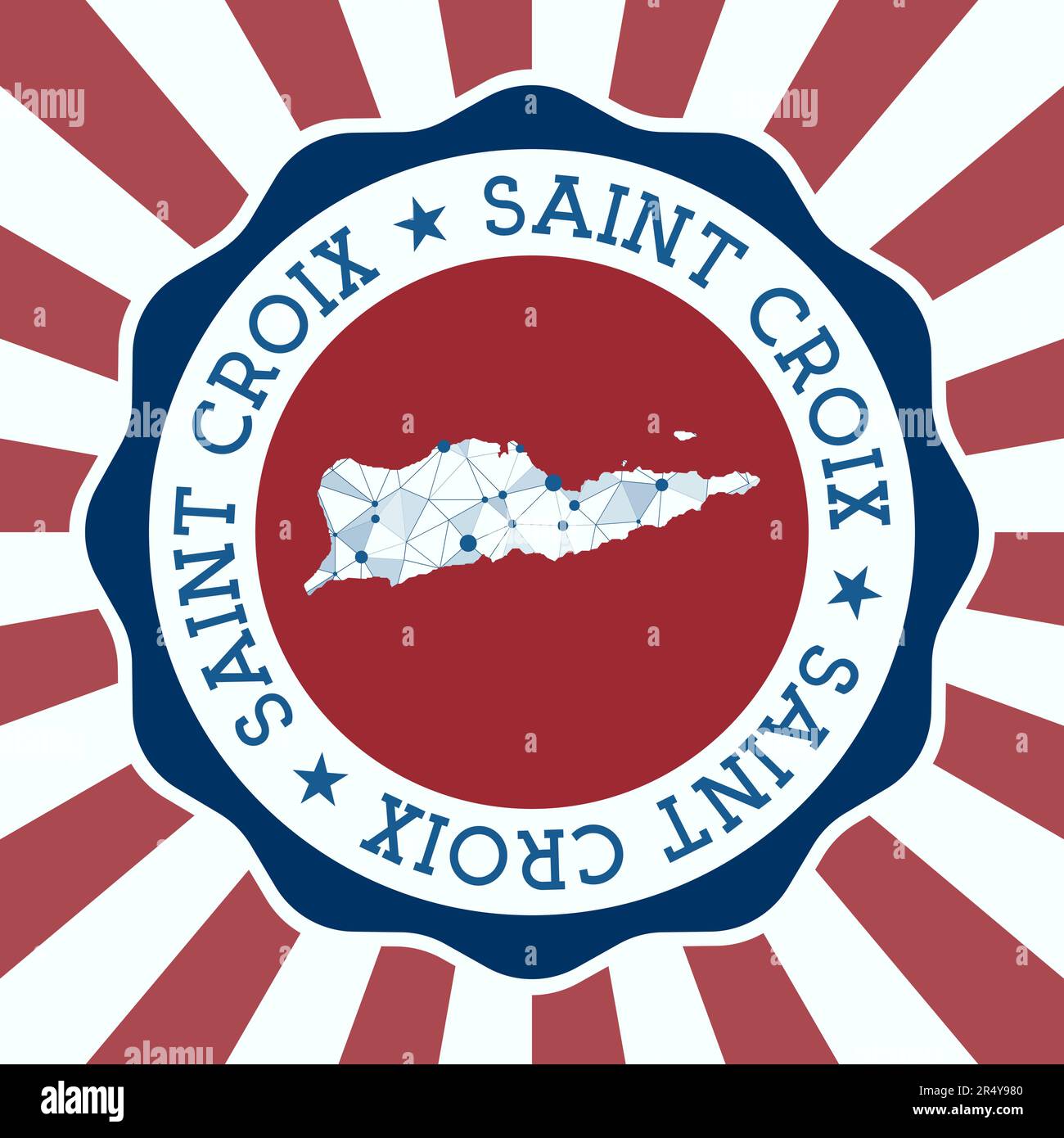 Saint Croix Badge. Round logo of island with triangular mesh map and ...