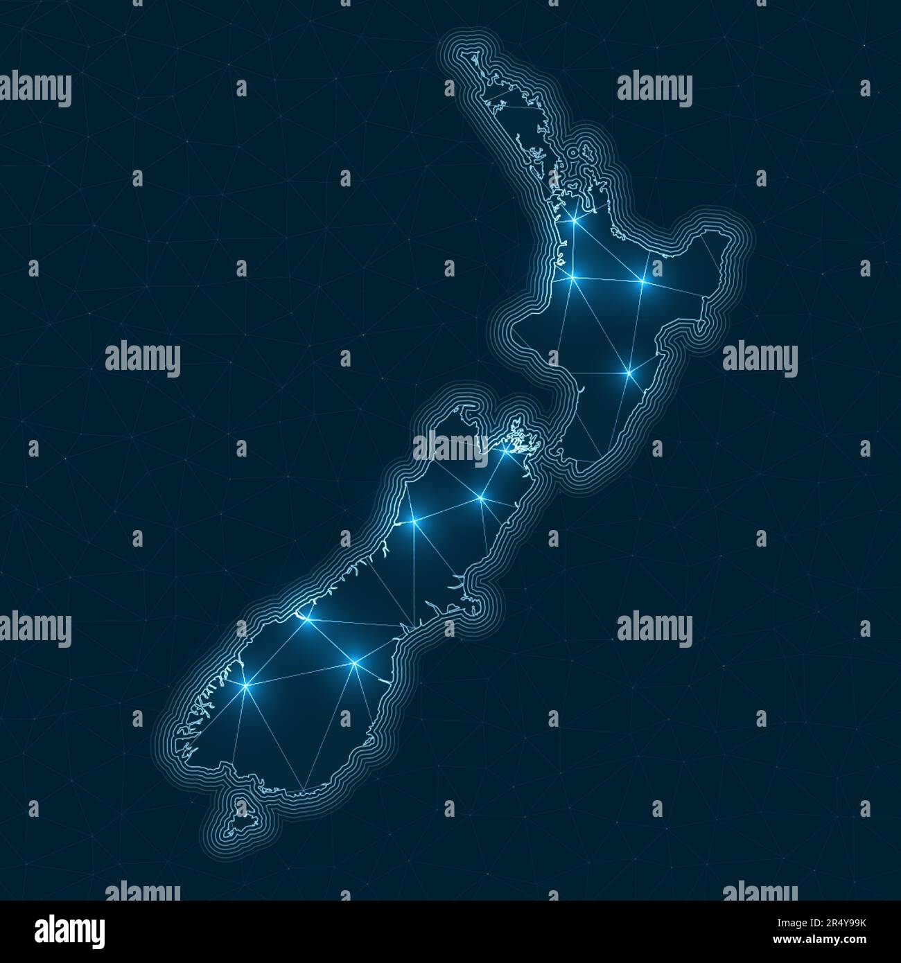 New Zealand network map. Abstract geometric map of the country. Digital ...