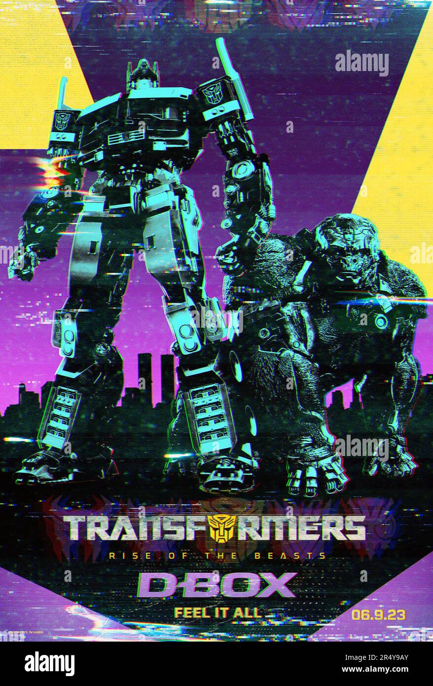 TRANSFORMERS: RISE OF THE BEASTS, D-BOX poster, from left: Optimus ...