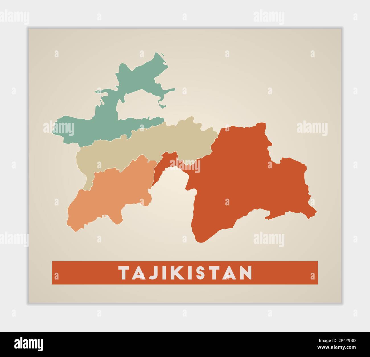 Tajikistan poster. Map of the country with colorful regions. Shape of ...