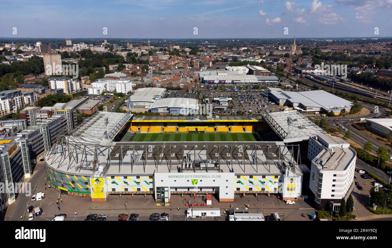 Aerial view of Carrow Road, home of Norwich City FC Stock Photo - Alamy