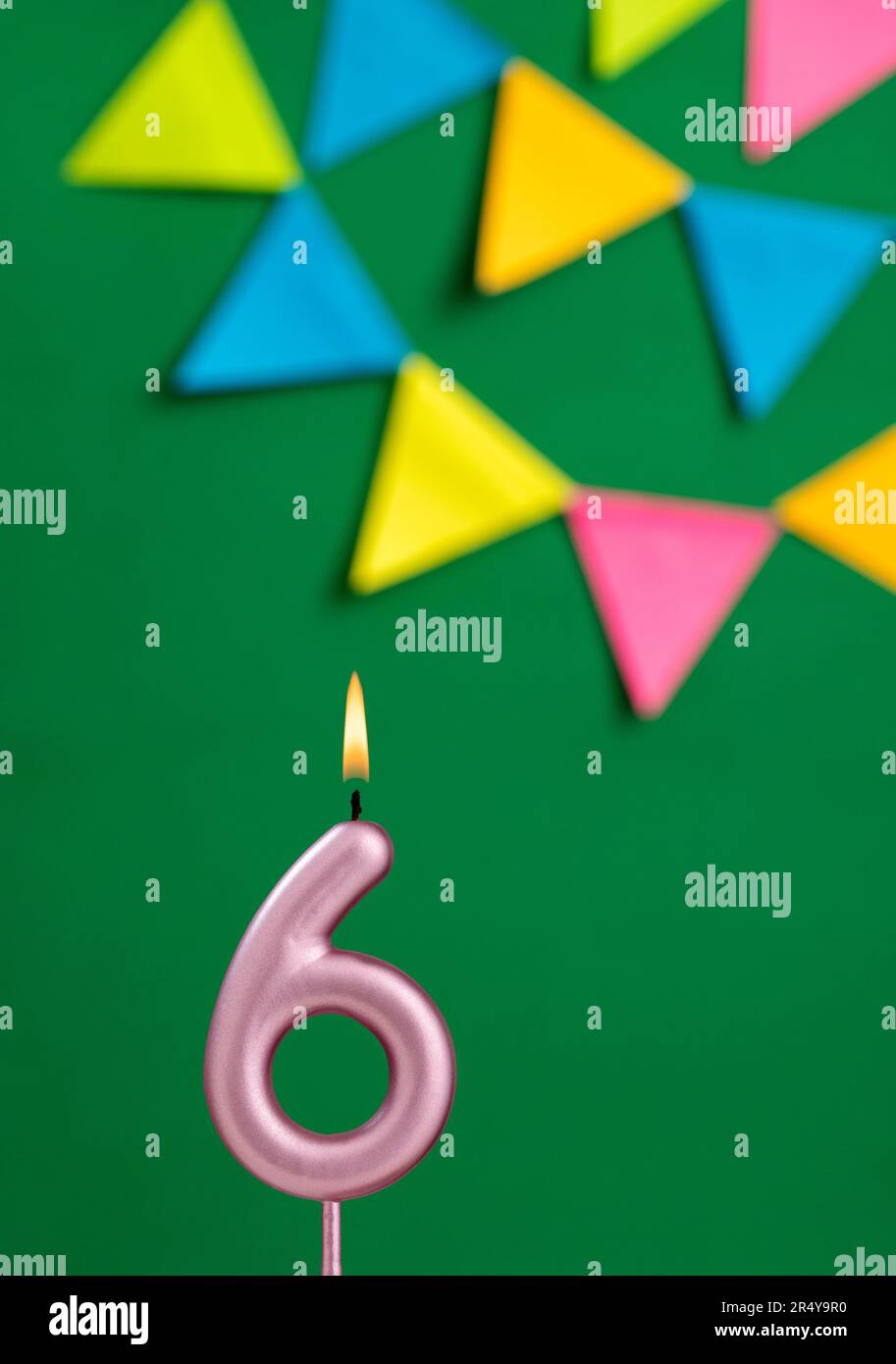 Number 6 birthday candle - Anniversary celebration in green color ...